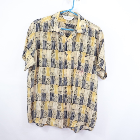Genelli | Shirts | 9s Genelli Mens Medium Button Silk Shirt Yellow ...
